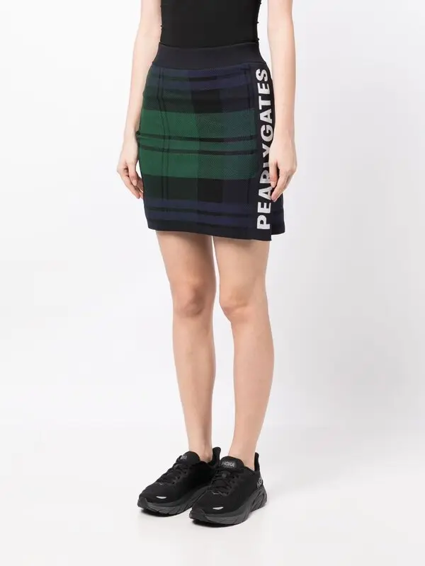 PEARLY GATES Logo-tape Plaid Knitted Skirt