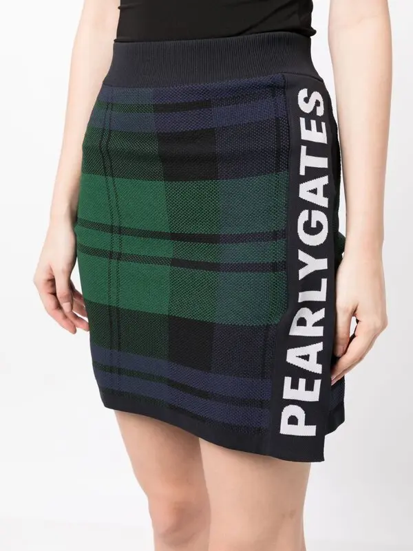 PEARLY GATES Logo-tape Plaid Knitted Skirt