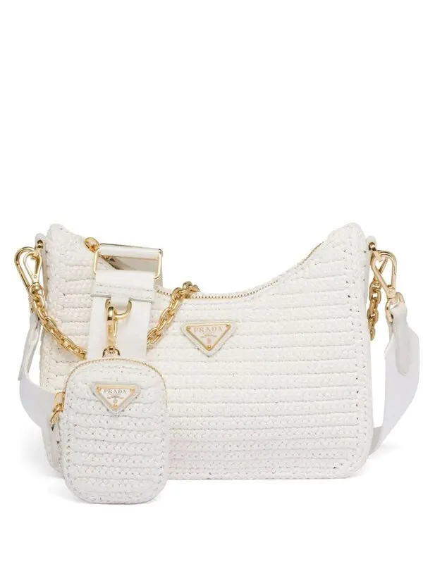 Prada Re-edition Crochet-knit Shoulder Bag - White