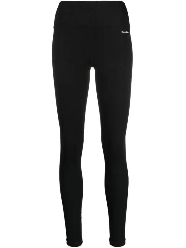 SPORTY & RICH Logo-patch Ribbed Leggings - Black