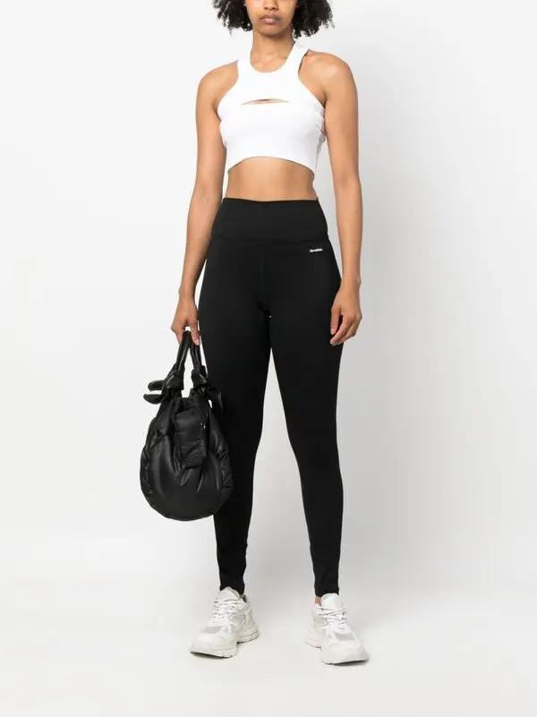 SPORTY & RICH Logo-patch Ribbed Leggings - Black