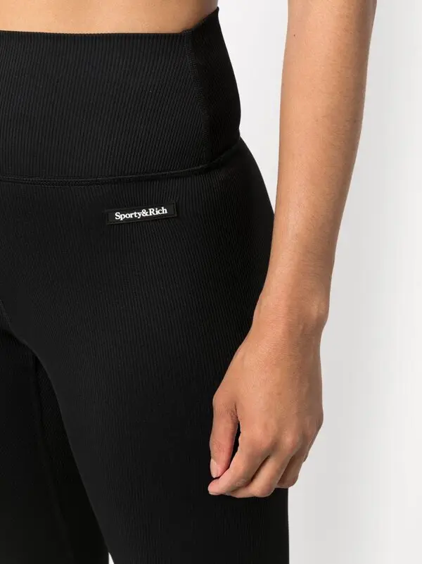 SPORTY & RICH Logo-patch Ribbed Leggings - Black