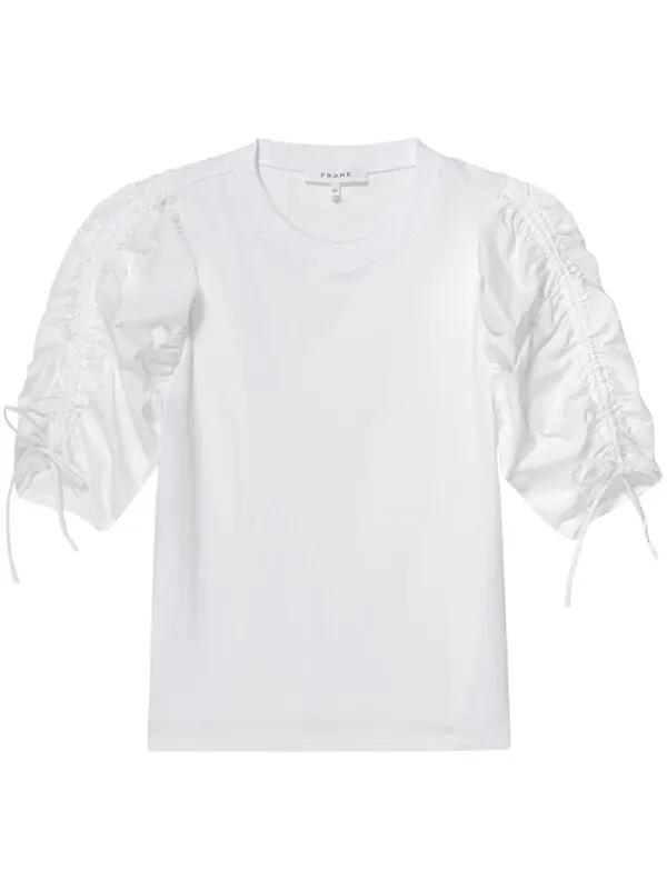 FRAME Ruched Organic-cotton T-shirt - White