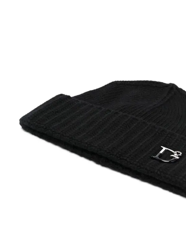 Dsquared2 Monogram Plaque Knitted Beanie - Black