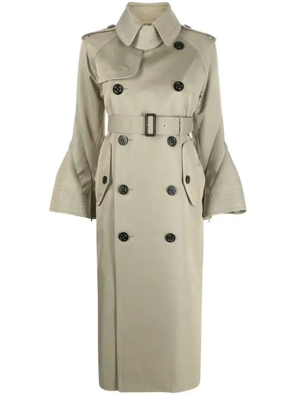 コート Sacai Double-Breasted Trench Coat In Gabardine Sacai Double-Breasted Trench Coat In Green - 60% Off