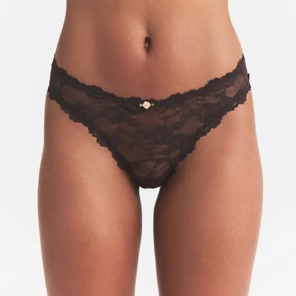 SKIMS Dipped Thong | White | | Stretch Lace - Espresso