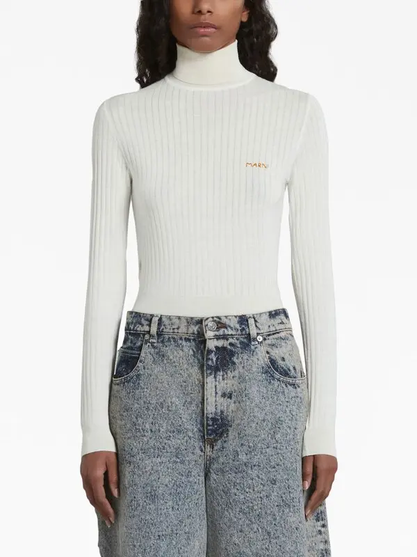 Marni Logo-embroidered Ribbed Jumper