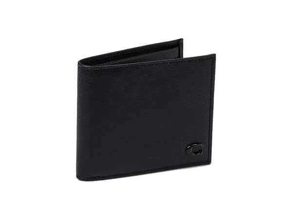 COACH Refined Double Bill In Pebble Leather W/ Sculpted C Hardware Branding Wallet Handbags - Black