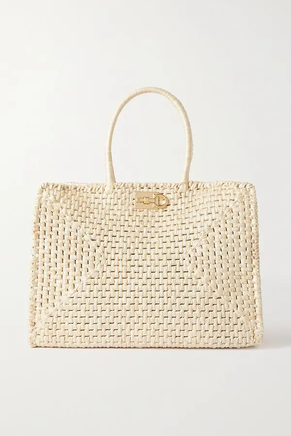 FERRAGAMO The Studio Box Large Raffia Tote - Neutrals