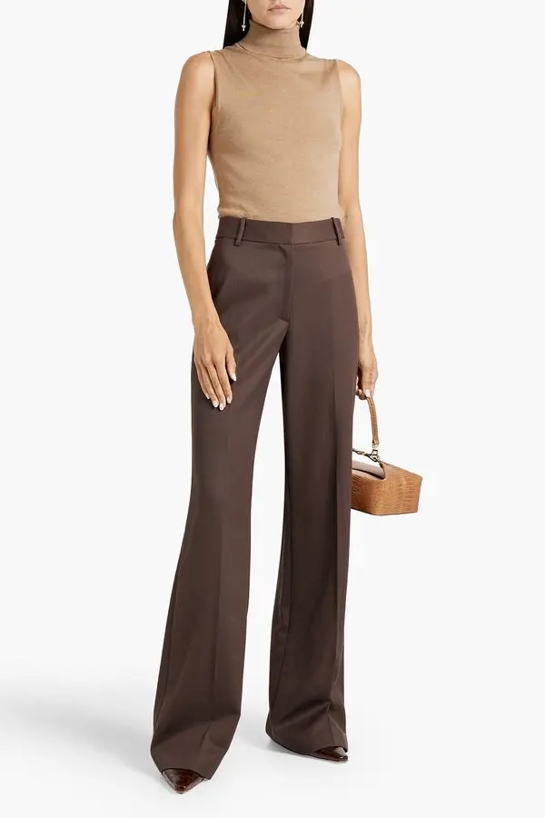 NILI LOTAN Arielle Wool-twill Flared Pants - Dark Brown
