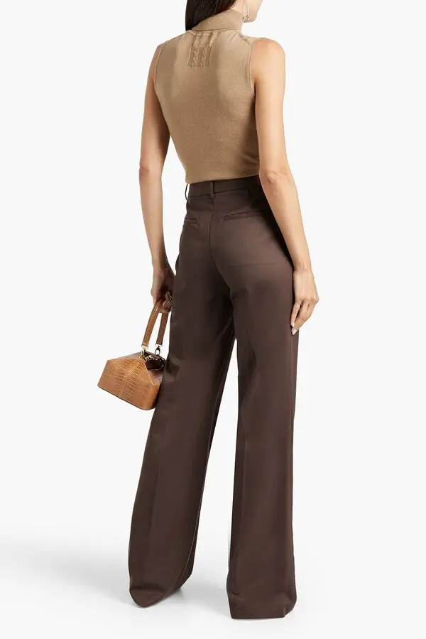 NILI LOTAN Arielle Wool-twill Flared Pants - Dark Brown