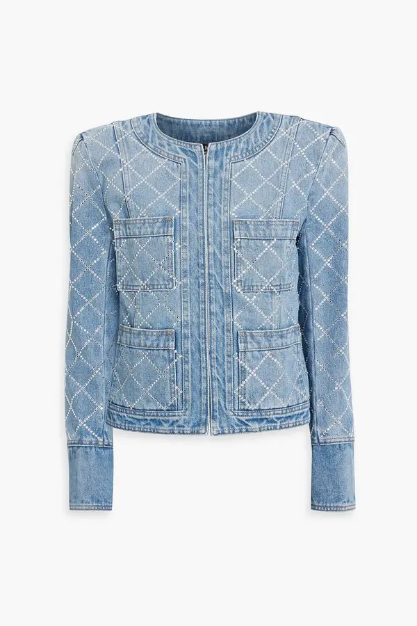 Balmain Crystal-embellished Denim Jacket Blue