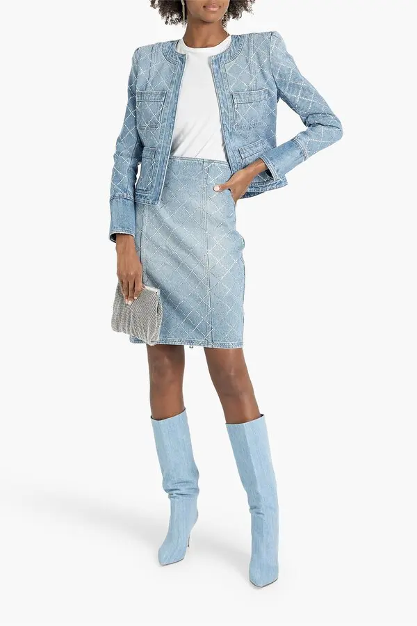 Balmain Crystal-embellished Denim Jacket Blue