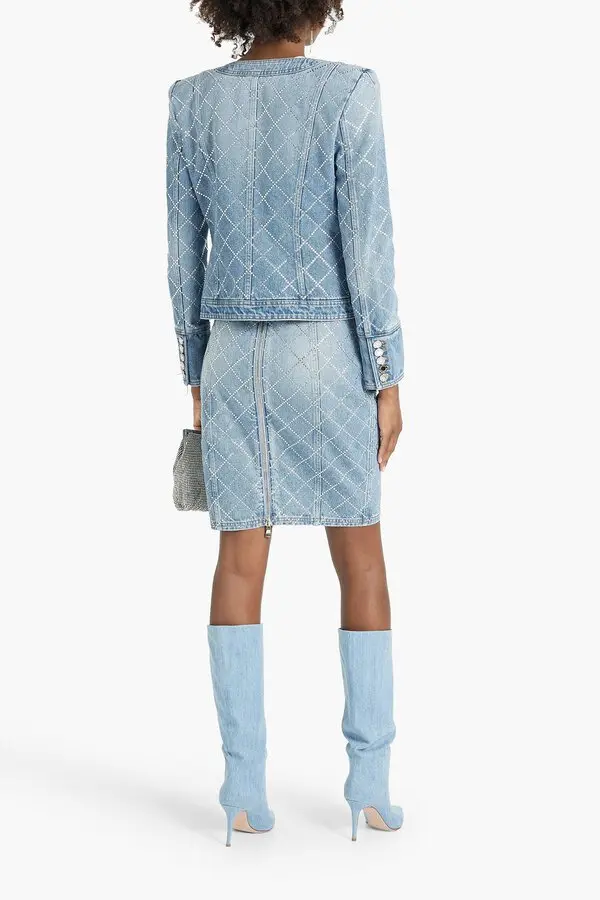 Balmain Crystal-embellished Denim Jacket Blue