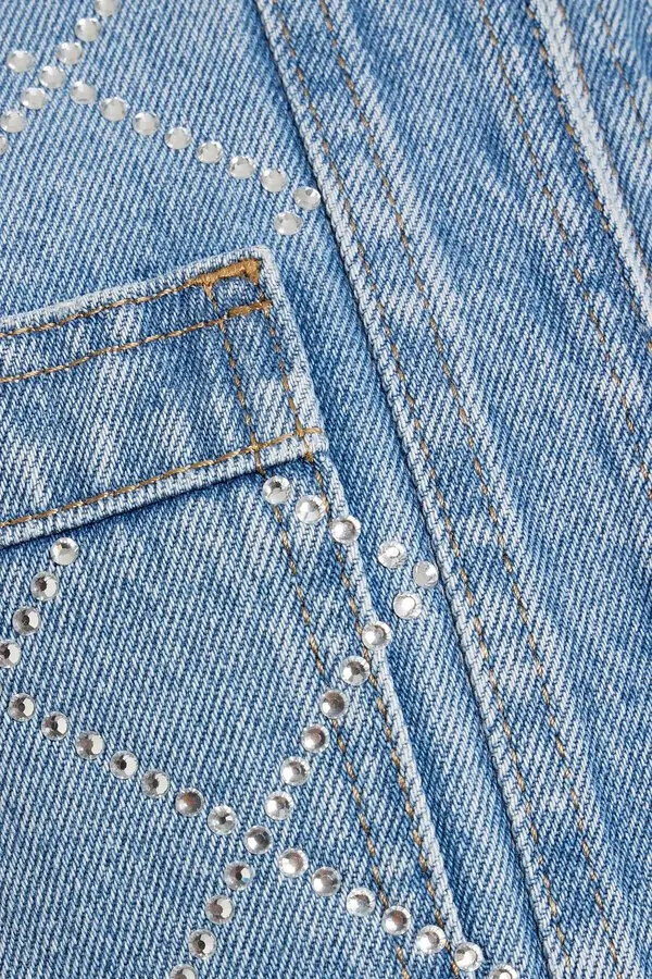 Balmain Crystal-embellished Denim Jacket Blue