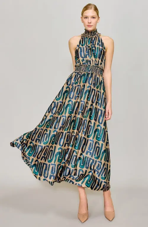 Melloday Printed Maxi Dress In Navy Taupe - 60% Off | Editorialist