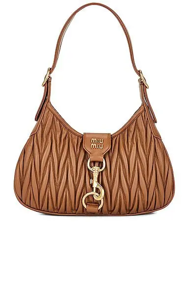 Miu Miu Wander Matelasse Link Shoulder Bag In Black - Caramel