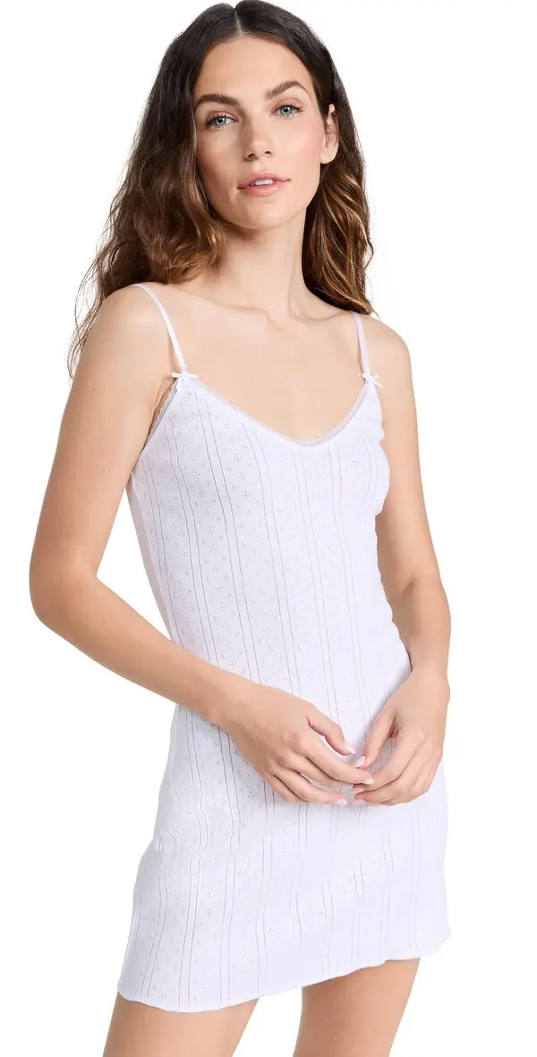 Coucou The Cami Pointelle Slip Dress - White | Editorialist
