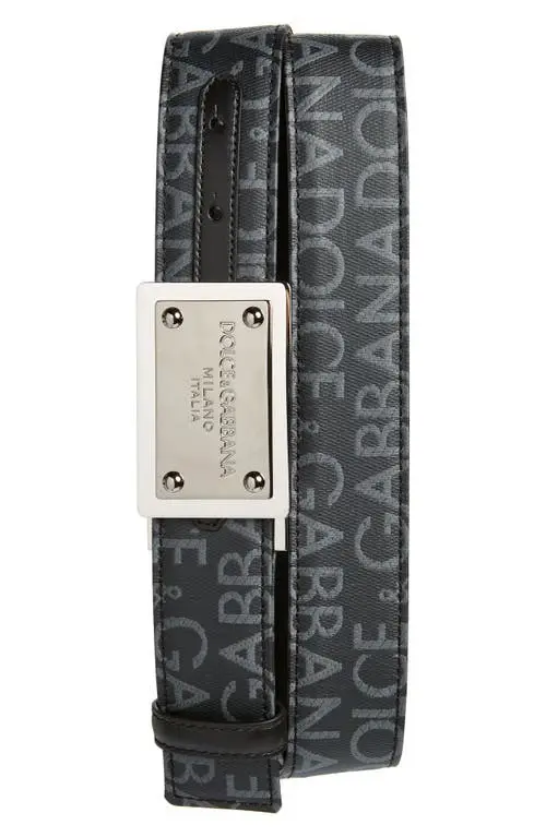 Dolce & Gabbana Logo Jacquard Coated Canvas Belt - Black/blac