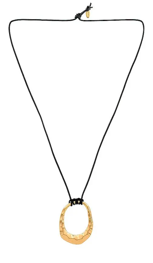 Ettika Hammered Pendant Necklace - Black Leather
