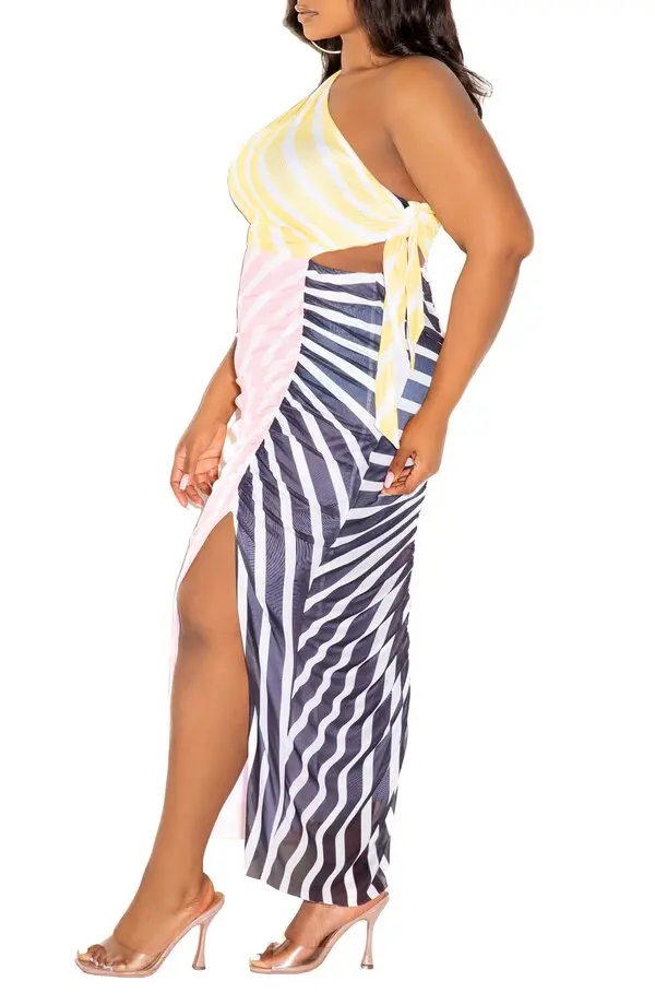 BUXOM COUTURE Stripe One-shoulder Dress - Pink Multi
