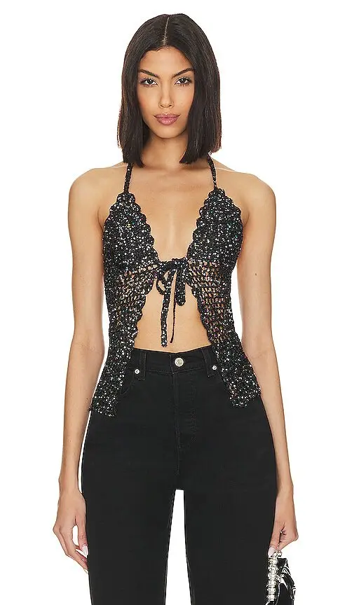 Lovers And Friends Arian Halter Tie Top In Black - 63% Off