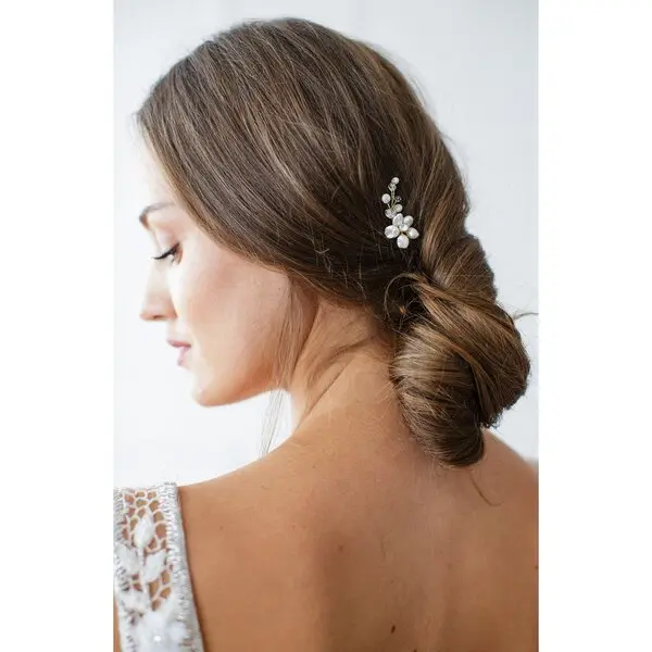 Brides & Hairpins Nahla Pearl & Crystal Flower Pins Set - Silver