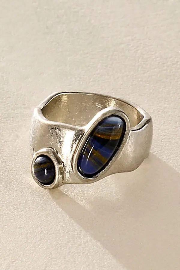 Free People Overdrive Stone Inlay Ring - Lapis Blue/silver