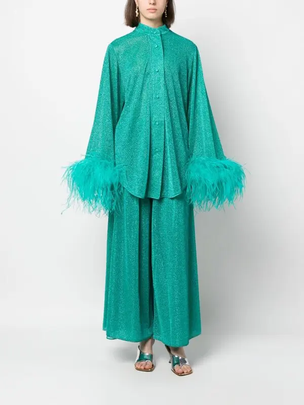 Oseree Feather-trim Detail Blouse