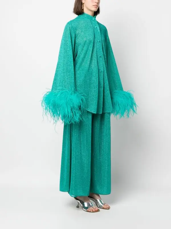 Oseree Feather-trim Detail Blouse