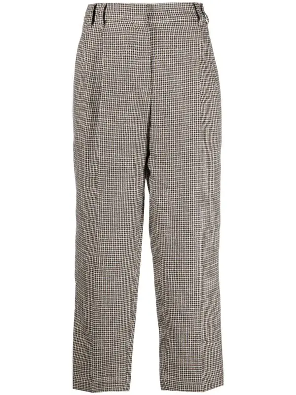 Brunello Cucinelli Herringbone-pattern Tailored Cropped Trousers