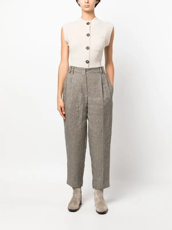 Brunello Cucinelli Herringbone-pattern Tailored Cropped Trousers