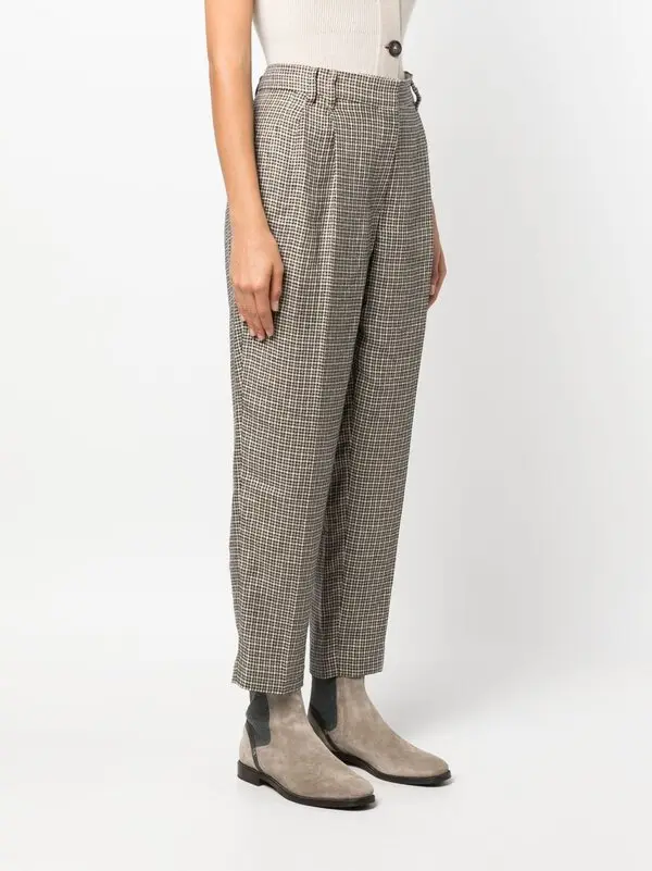 Brunello Cucinelli Herringbone-pattern Tailored Cropped Trousers