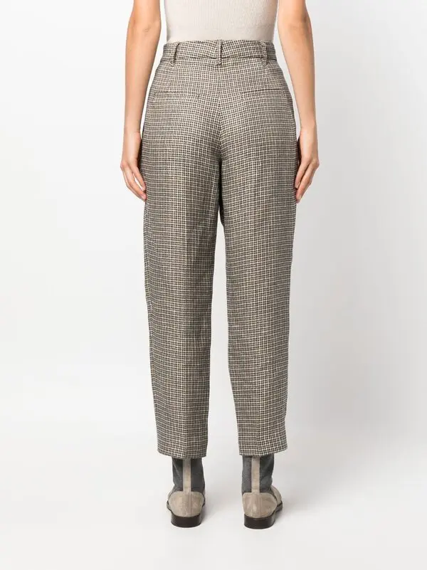 Brunello Cucinelli Herringbone-pattern Tailored Cropped Trousers