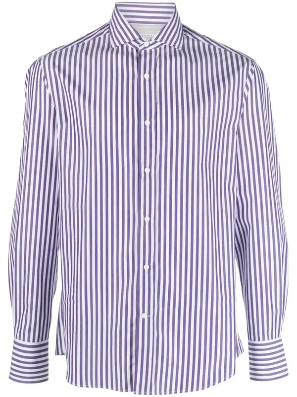 Brunello Cucinelli Striped Long-sleeve Cotton Shirt