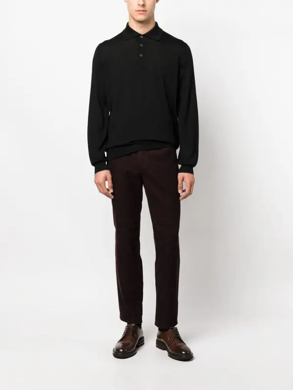 Brunello Cucinelli Long-sleeve Virgin Wool Polo Shirt - Black