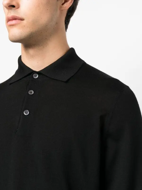 Brunello Cucinelli Long-sleeve Virgin Wool Polo Shirt - Black