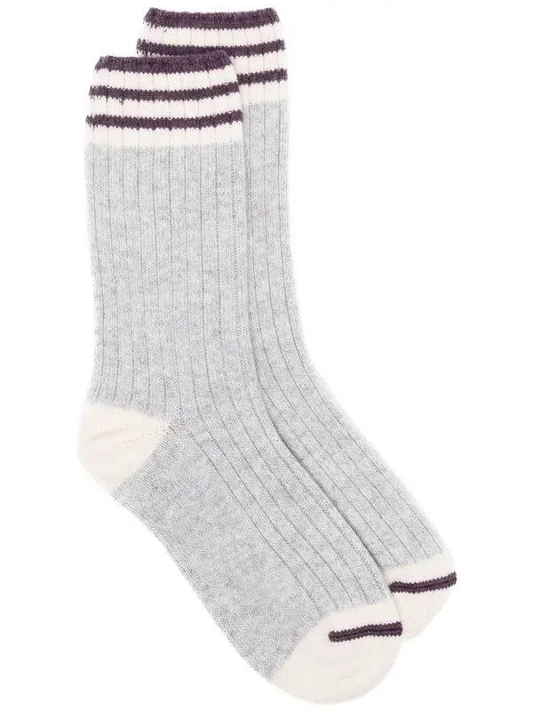 Brunello Cucinelli Striped Ribbed-knit Cashmere Socks - Grey