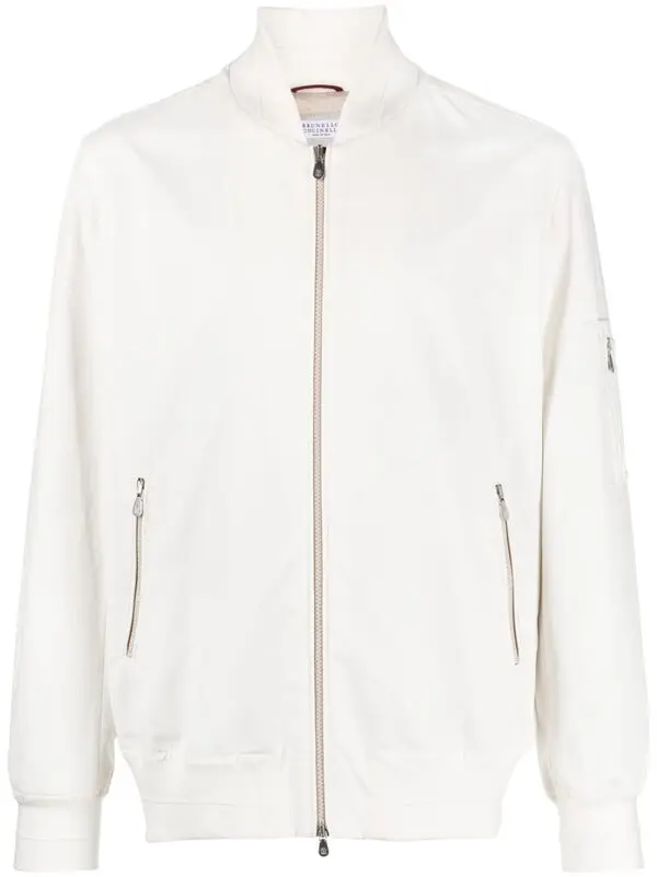Brunello Cucinelli Zip-fastening Cotton Bomber Jacket - White