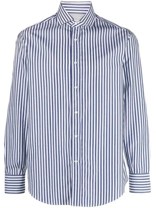 Brunello Cucinelli Striped Long-sleeved Cotton Shirt