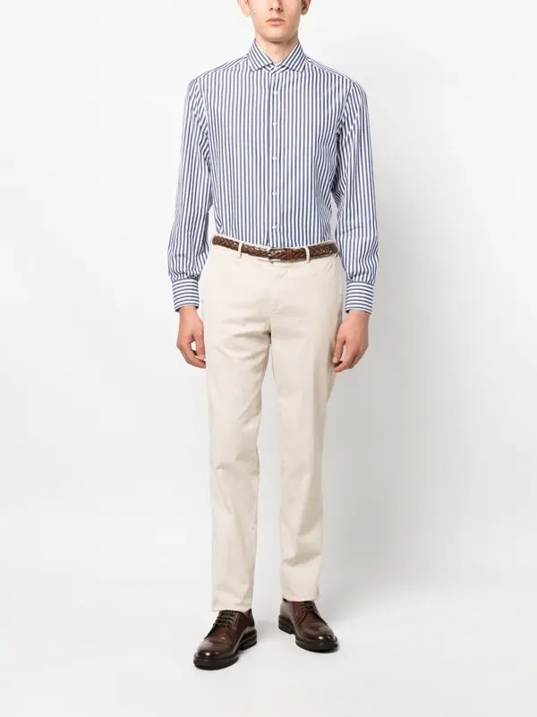 Brunello Cucinelli Striped Long-sleeved Cotton Shirt