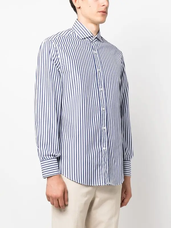 Brunello Cucinelli Striped Long-sleeved Cotton Shirt