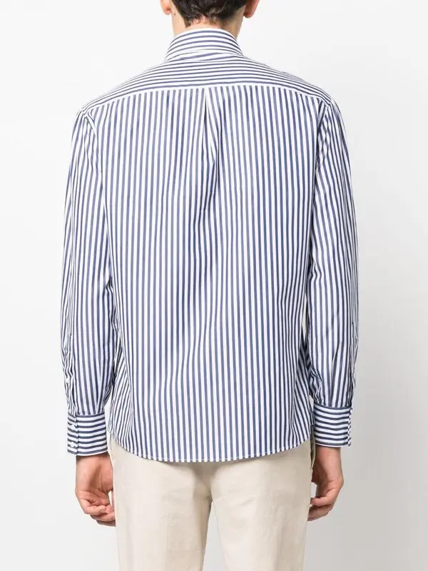 Brunello Cucinelli Striped Long-sleeved Cotton Shirt