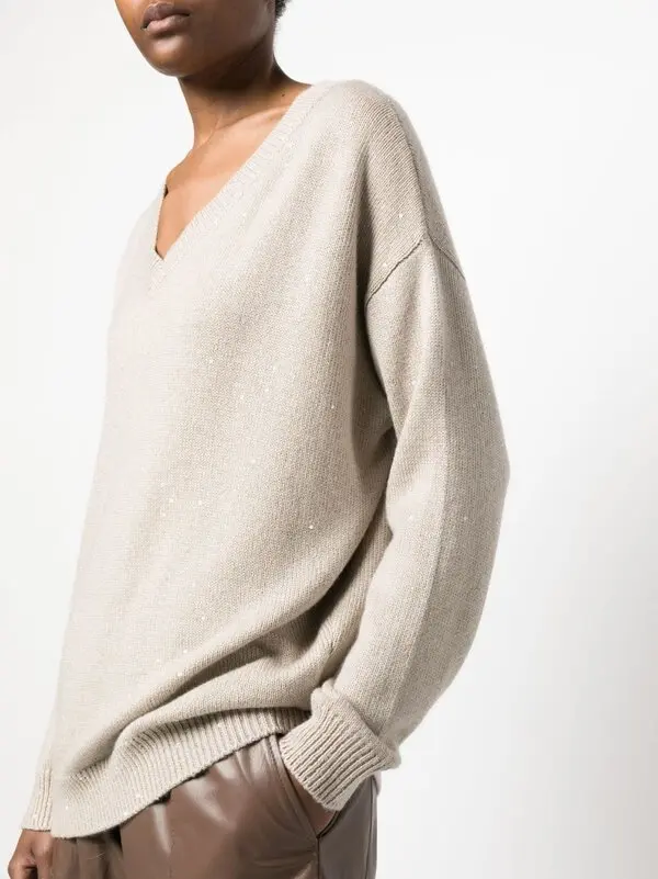 Brunello Cucinelli Sequin-embellished V-neck Jumper