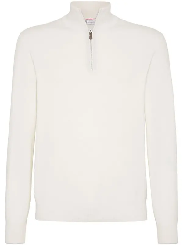Brunello Cucinelli Funnel-neck Cashmere Polo Shirt - White