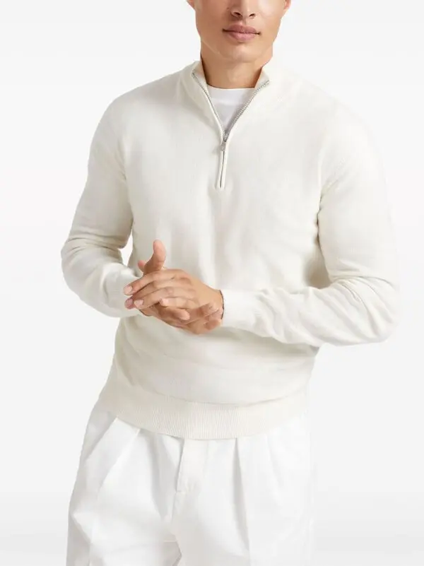 Brunello Cucinelli Funnel-neck Cashmere Polo Shirt - White