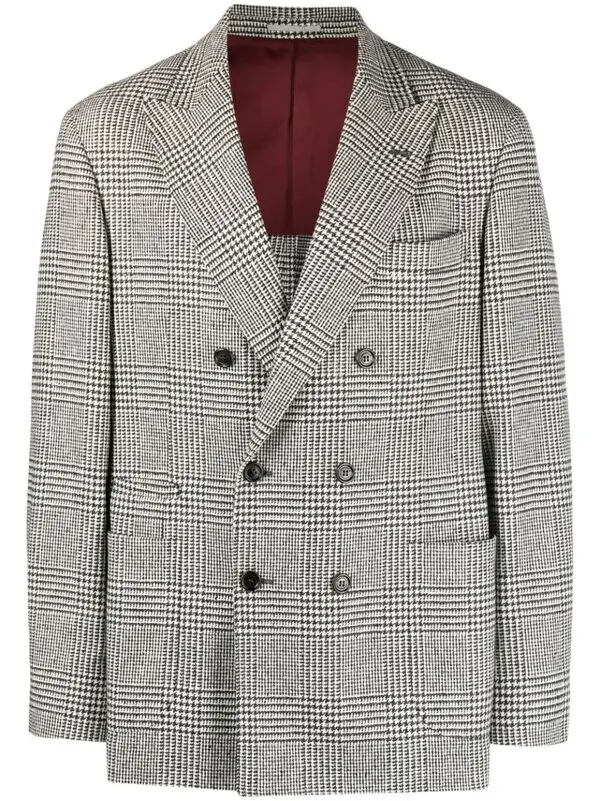 Brunello Cucinelli Checked Double-breasted Wool Blazer