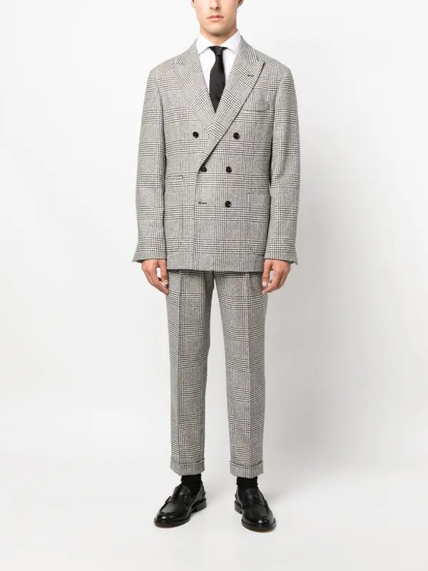 Brunello Cucinelli Checked Double-breasted Wool Blazer