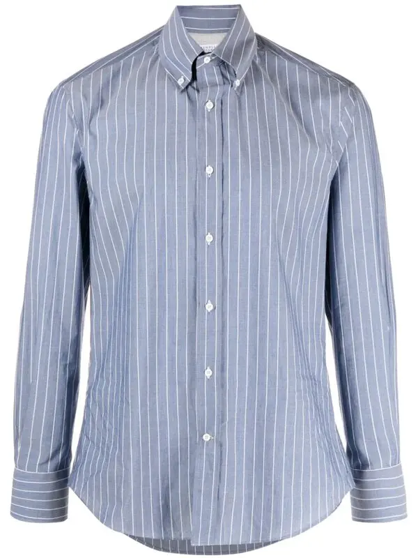 Brunello Cucinelli Striped Button-up Cotton Shirt - Blue