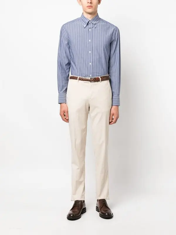 Brunello Cucinelli Striped Button-up Cotton Shirt - Blue